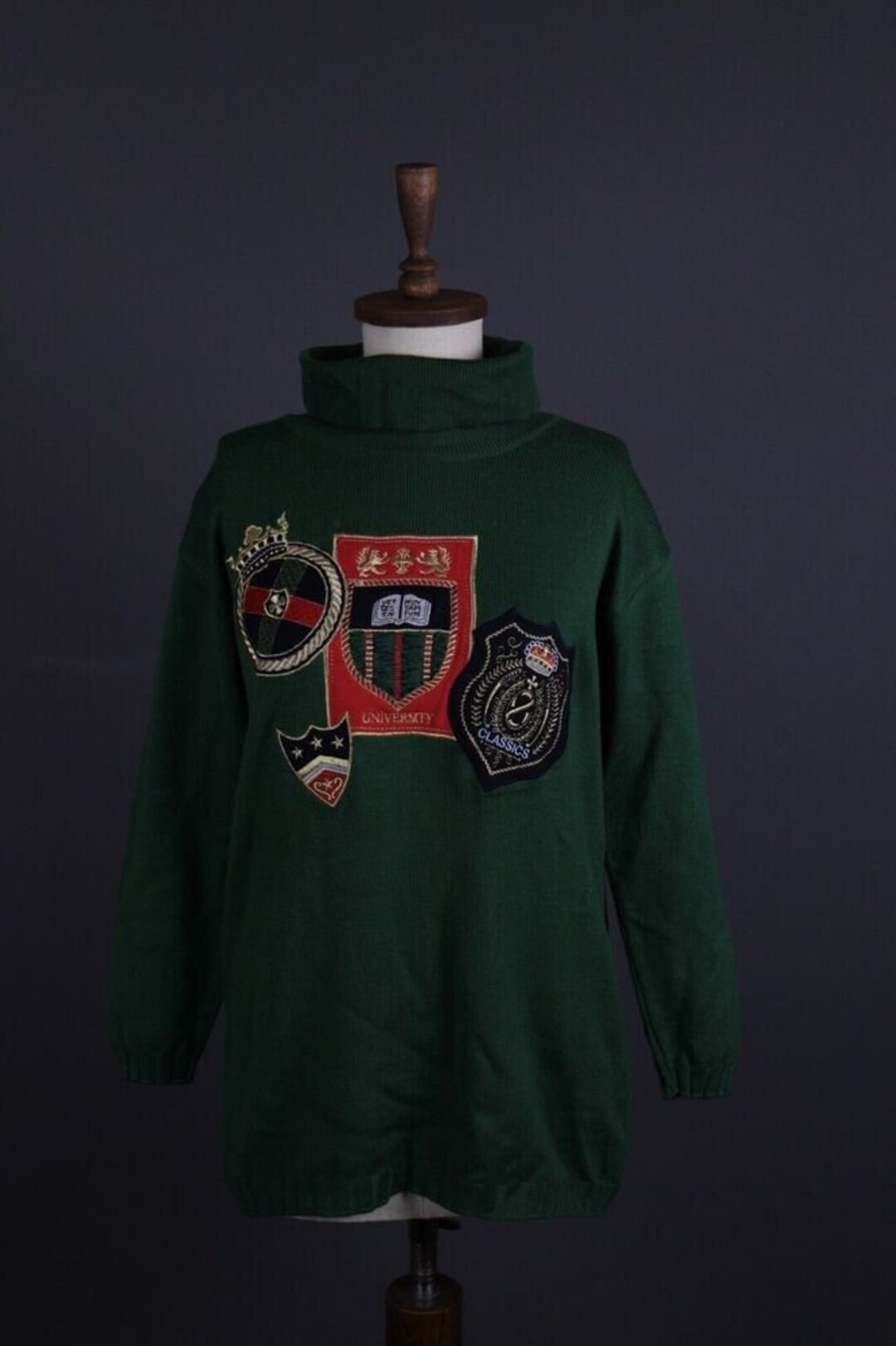 LAUREL by ESCADA Vintage Green Wool Knit Embroidered Oversize - Etsy