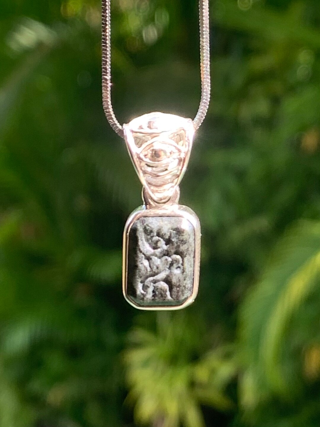 Hand Carved Jade Pendant With Balinese OM Symbol Set in - Etsy