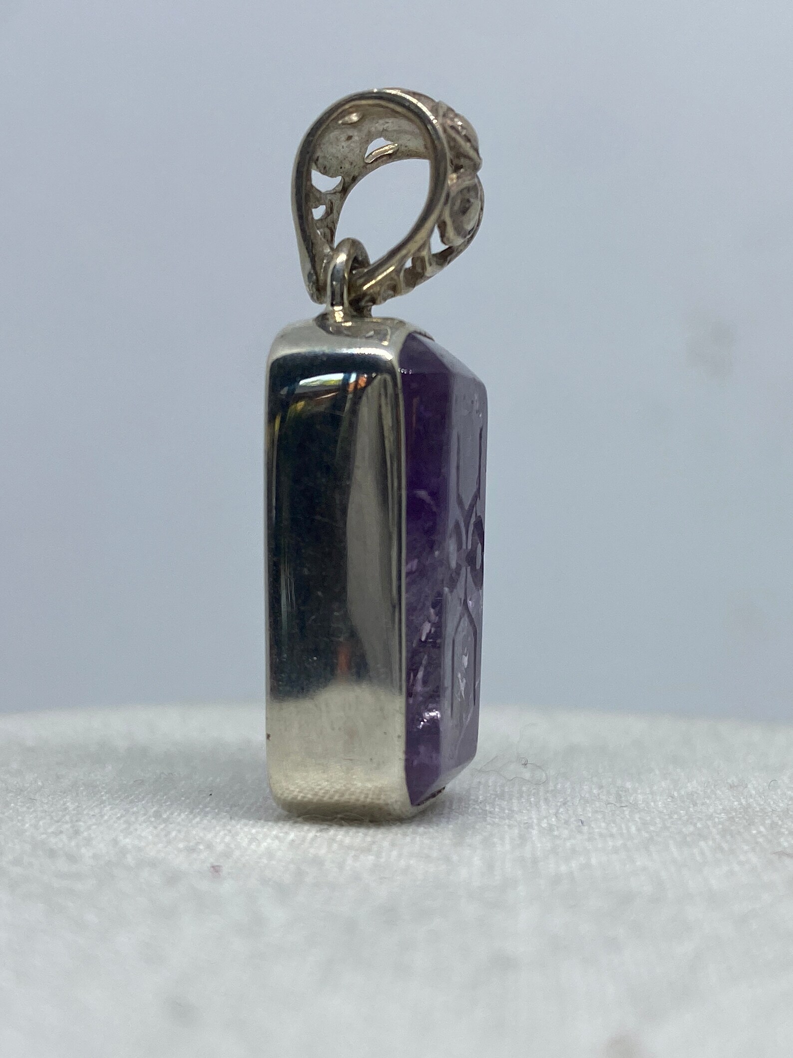 Amethyst Symbol Pendant light Language realise Set in Sterling Silver ...