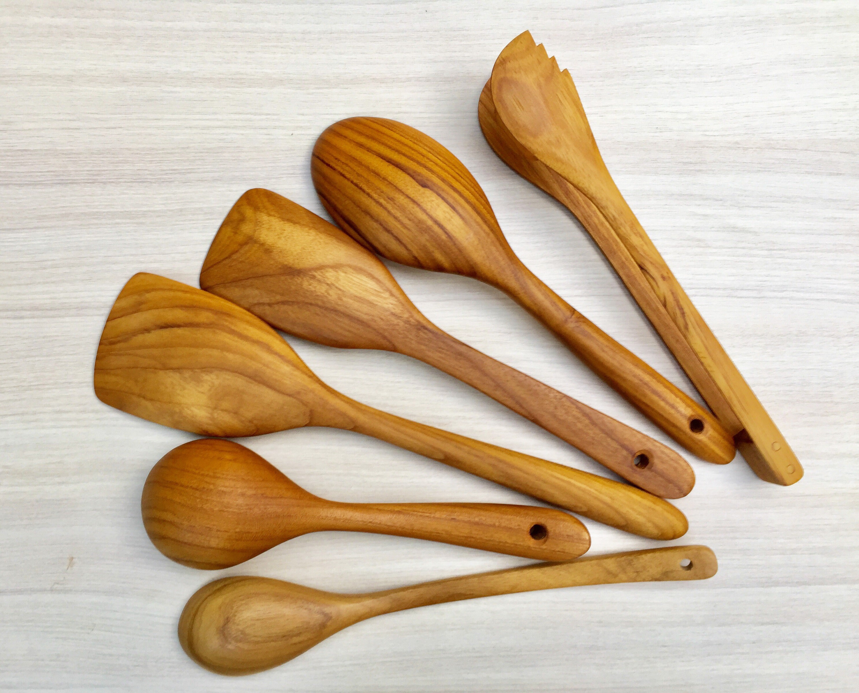 Set of 6 Teak Kitchen Utensils, Teak Wood Ladle, Teak Wood Spatula ...