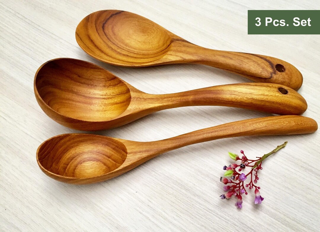 Set of 9 Teak Spoon and Ladles, Small Teak Ladle, 9 Wooden Ladle, 9 ...