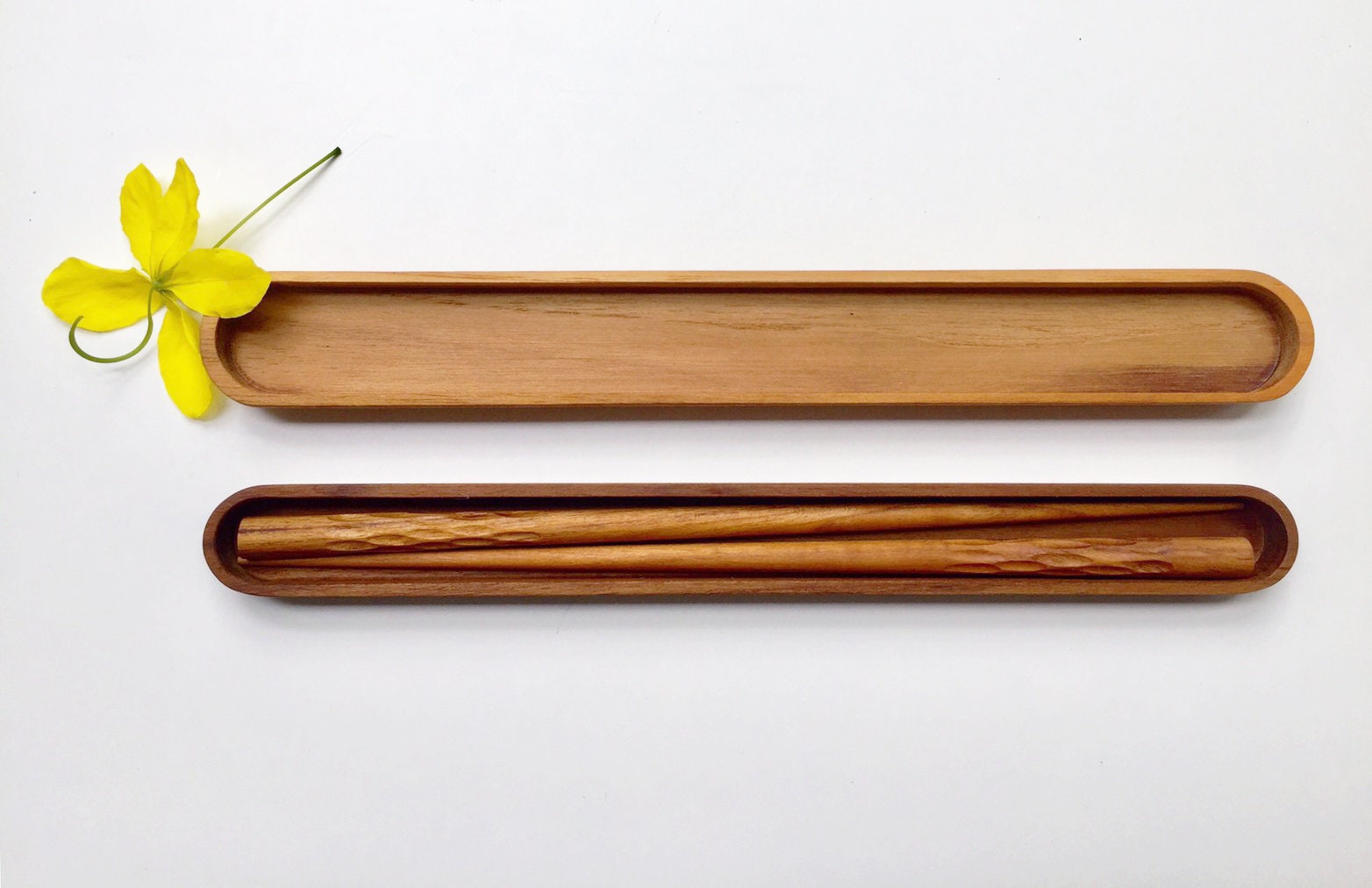 Teak Wood Chopstick Box With 1 Pair of Handcarved Chopsticks, Teak Wood ...
