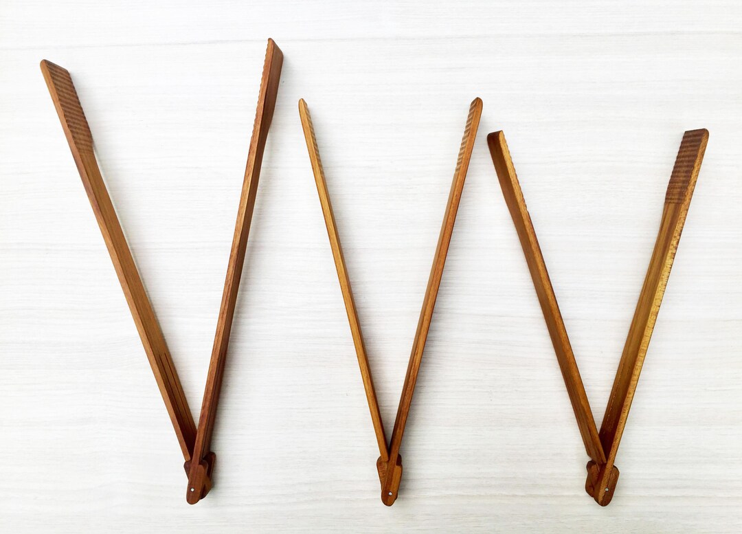 10", 11", 12" Foldable Teak Tongs | Wooden Kitchen Tongs | Wooden ...
