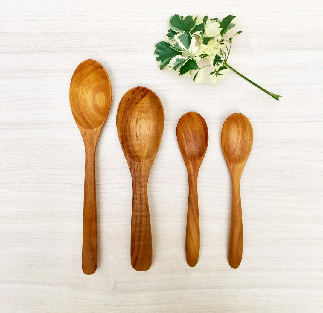 4 Small Teak Wood Spoons special Set, Teak Spoon Set, Wooden Rice Spoon ...