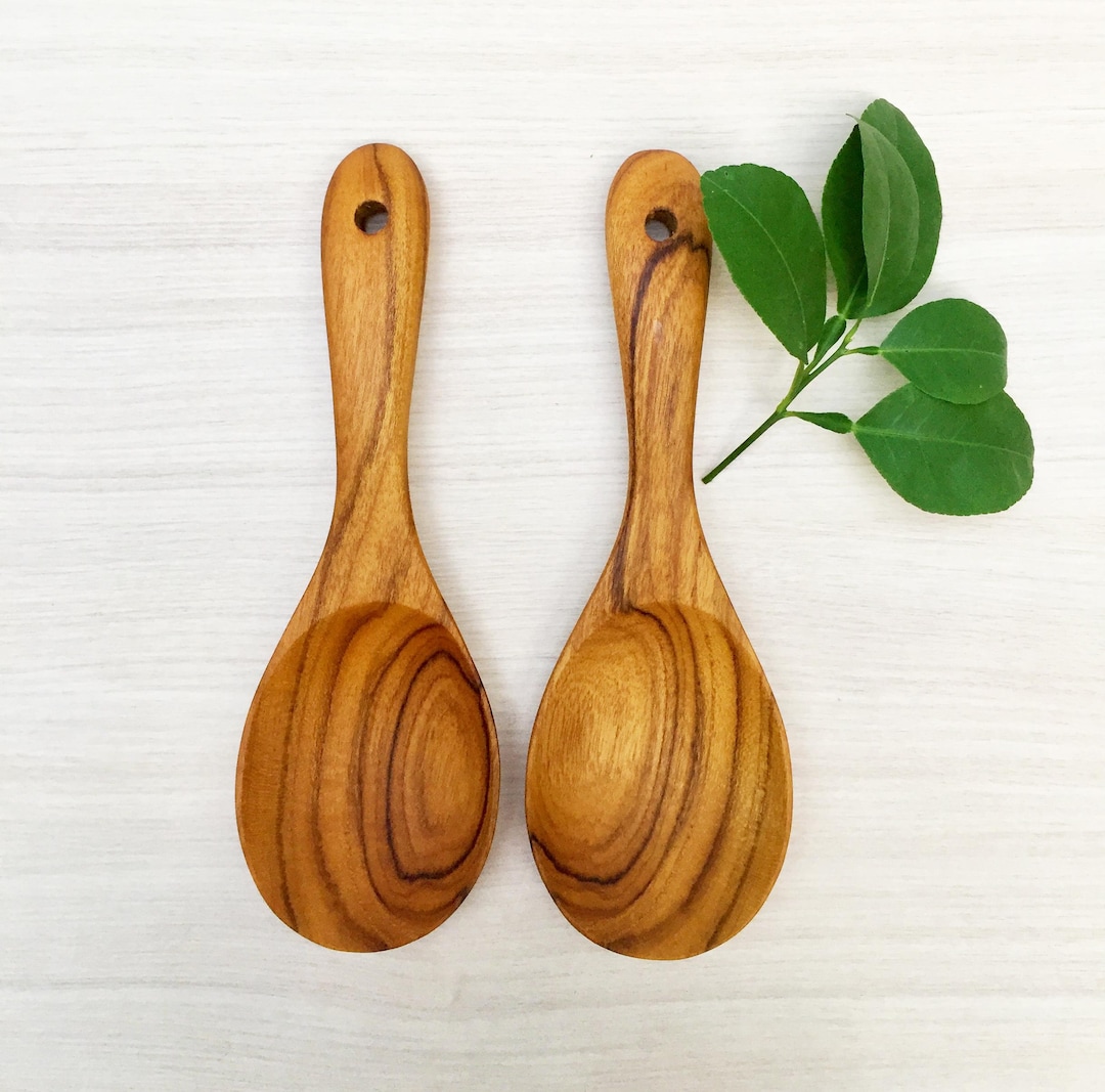 Teak Wood Rice Paddle, 9" Teak Paddle Spoon, Wooden Rice Paddle, 9" Teak Serving Spoon, Wooden ...