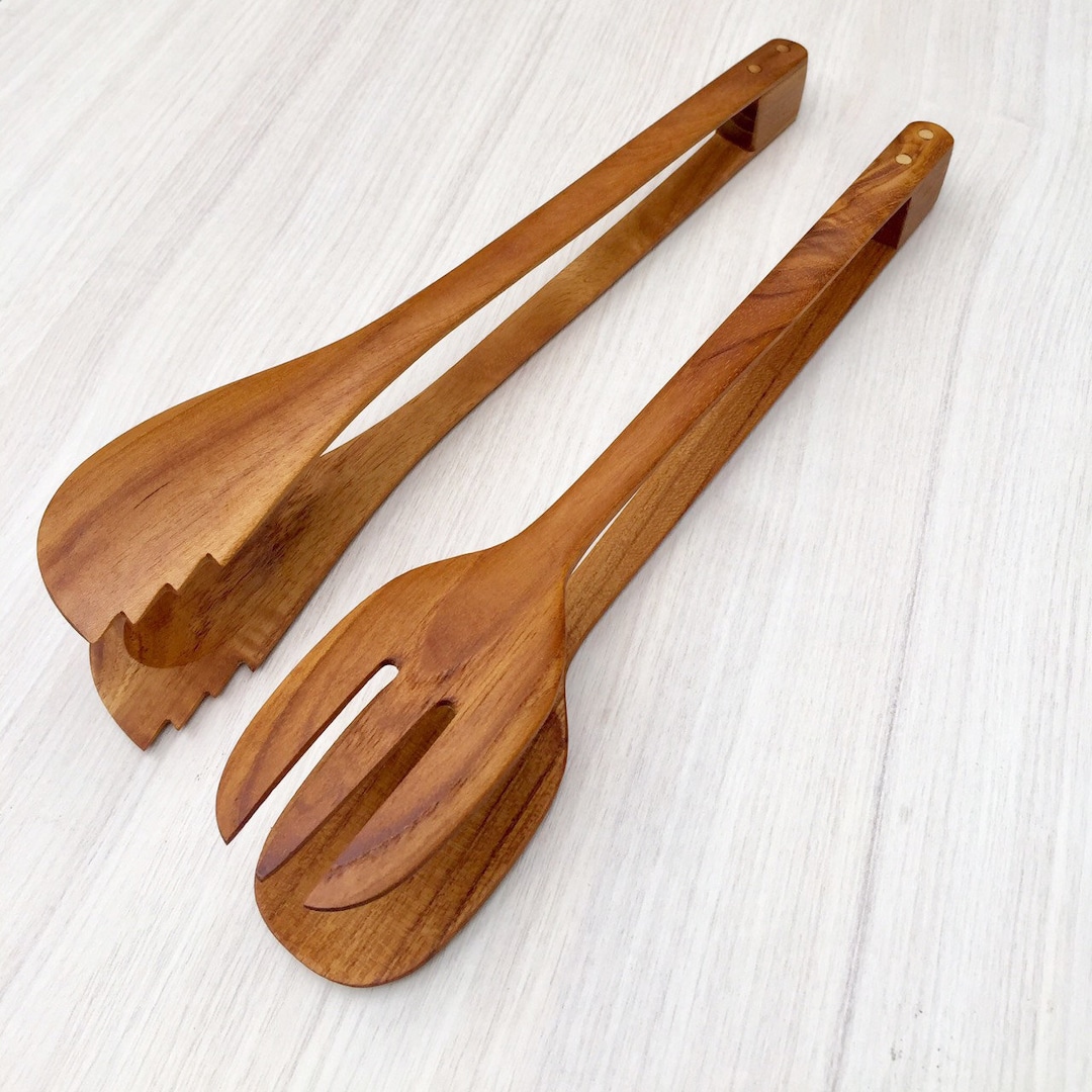 10 Inch Teak Wood Salad Tongs, 10" Wooden Salad Tongs, Wooden Toast ...