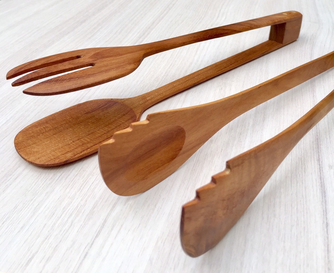 10 Inch Teak Wood Salad Tongs, 10 Wooden Salad Tongs, Wooden Toast ...