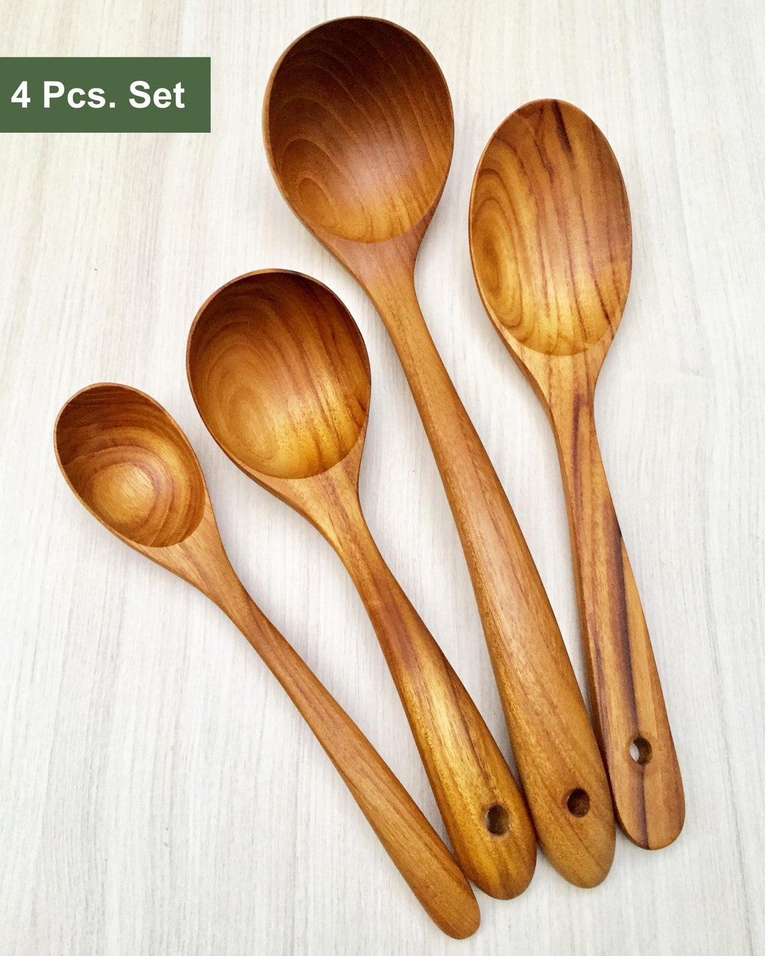 Set of 4 Teak Ladles and Spoons, Large Teak Ladle, Small Teak Ladle ...