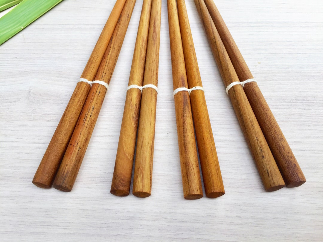 Set of 3-4-5 Pairs of Teak Round Chopsticks, Golden Teak Chopsticks ...
