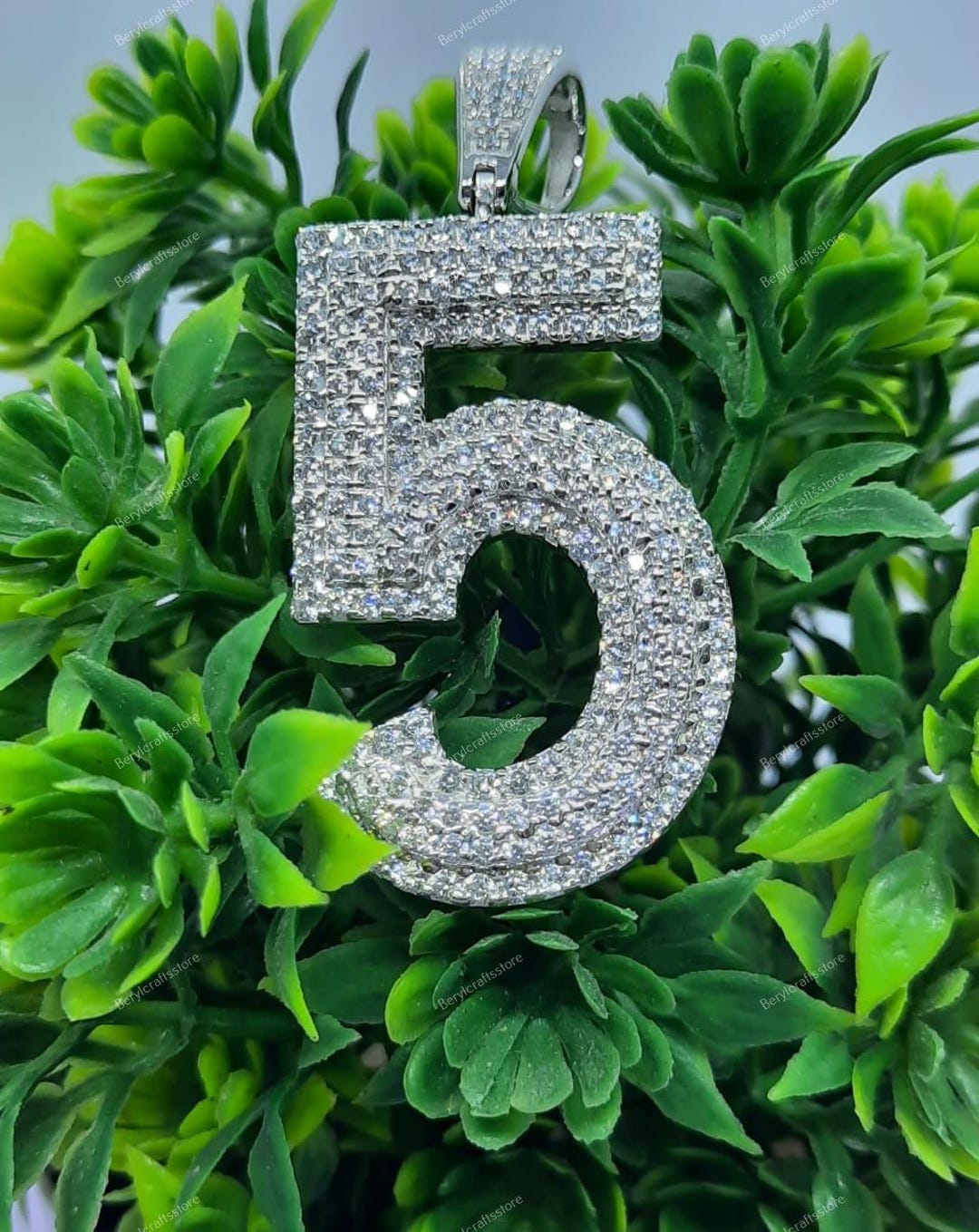 Moissanite Number 5 Pendant, Iced Out Hip Hop Jewelry, Sterling Silver ...