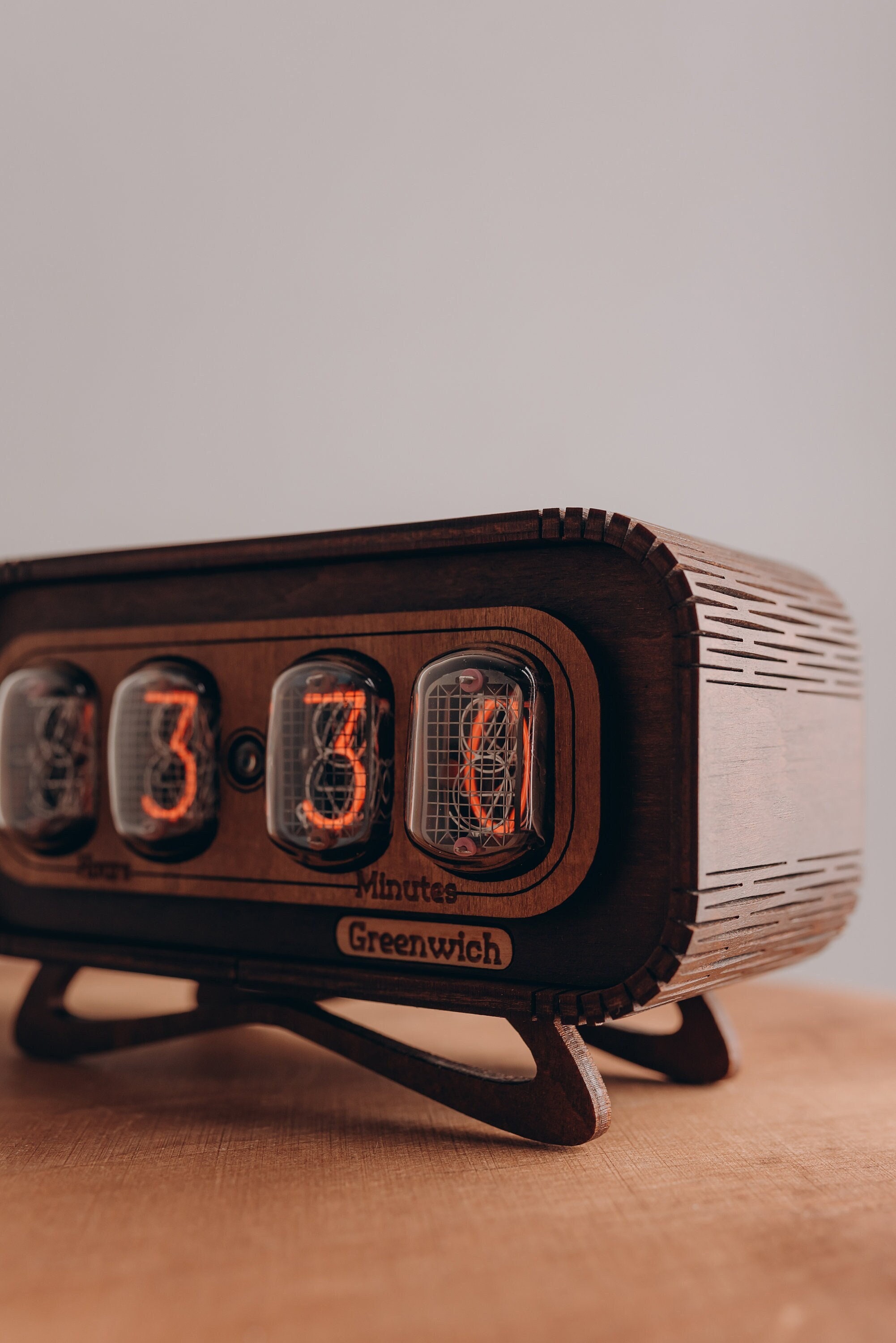 Vintage Alarm Clock, Nixie Tube Clock Walnut, Tube Light Clock, Neon ...