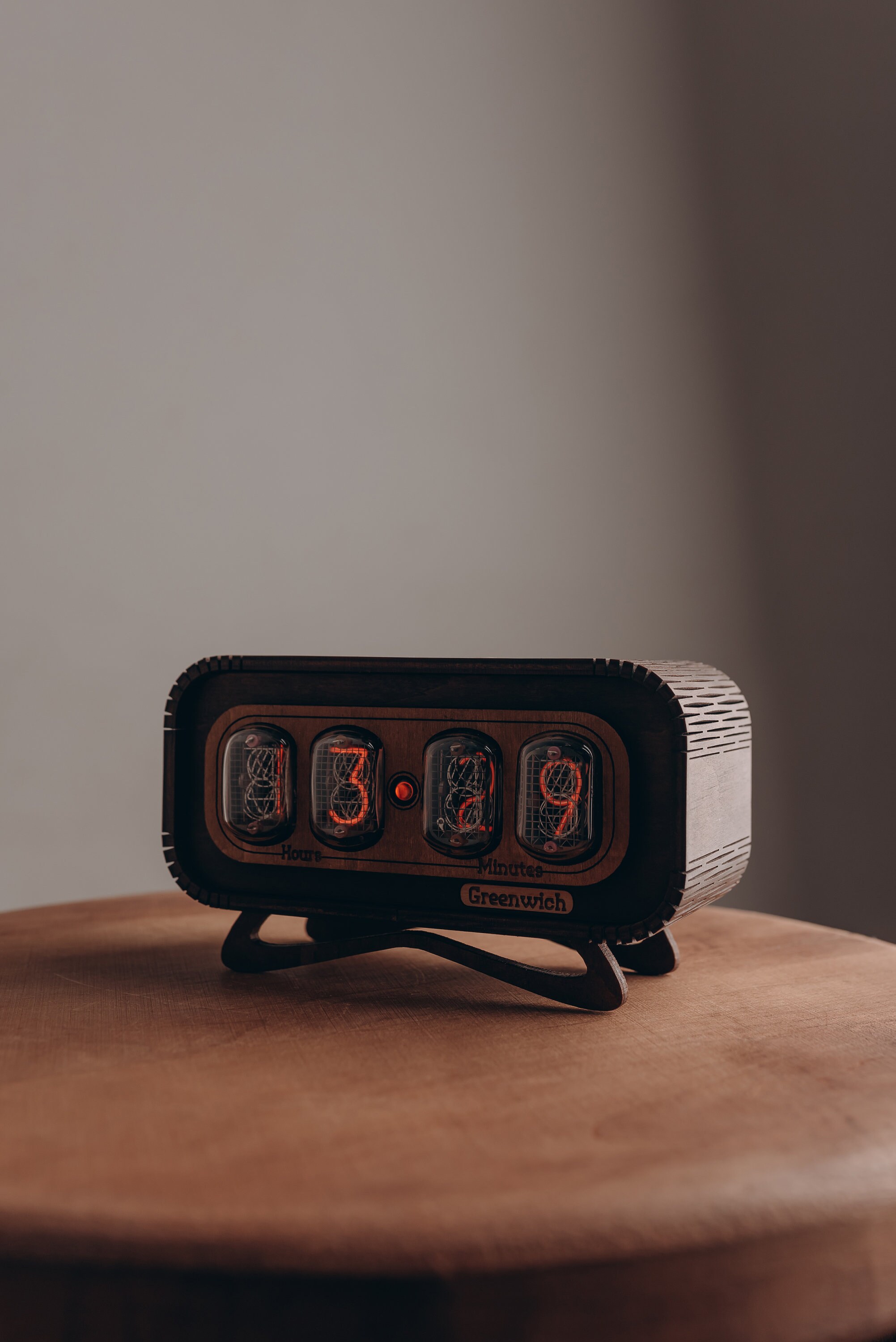 Vintage Alarm Clock, Nixie Tube Clock Walnut, Tube Light Clock, Neon ...