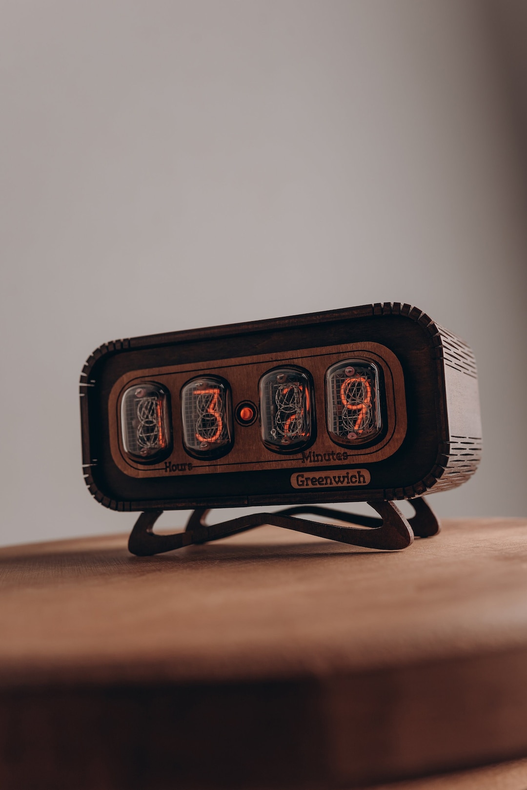 Vintage Alarm Clock, Nixie Tube Clock Walnut, Tube Light Clock, Neon ...