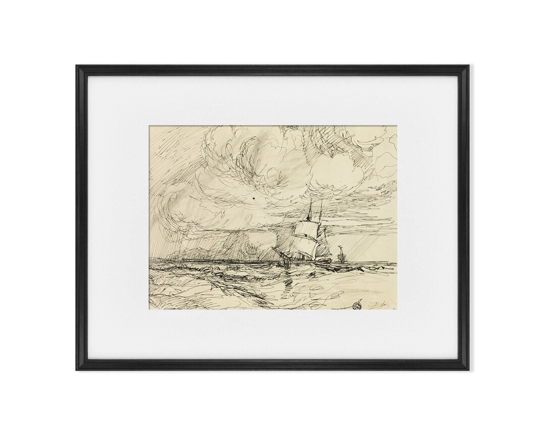 Ships at Sea, Ink Drawing Digital Download Artwork, Printable Artwork ...