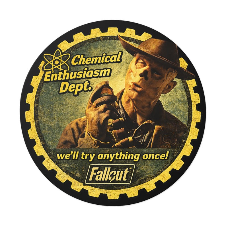 Chemical Enthusiasm Dept. Fallout Round Vinyl Sticker | Retro Vault-tec ...