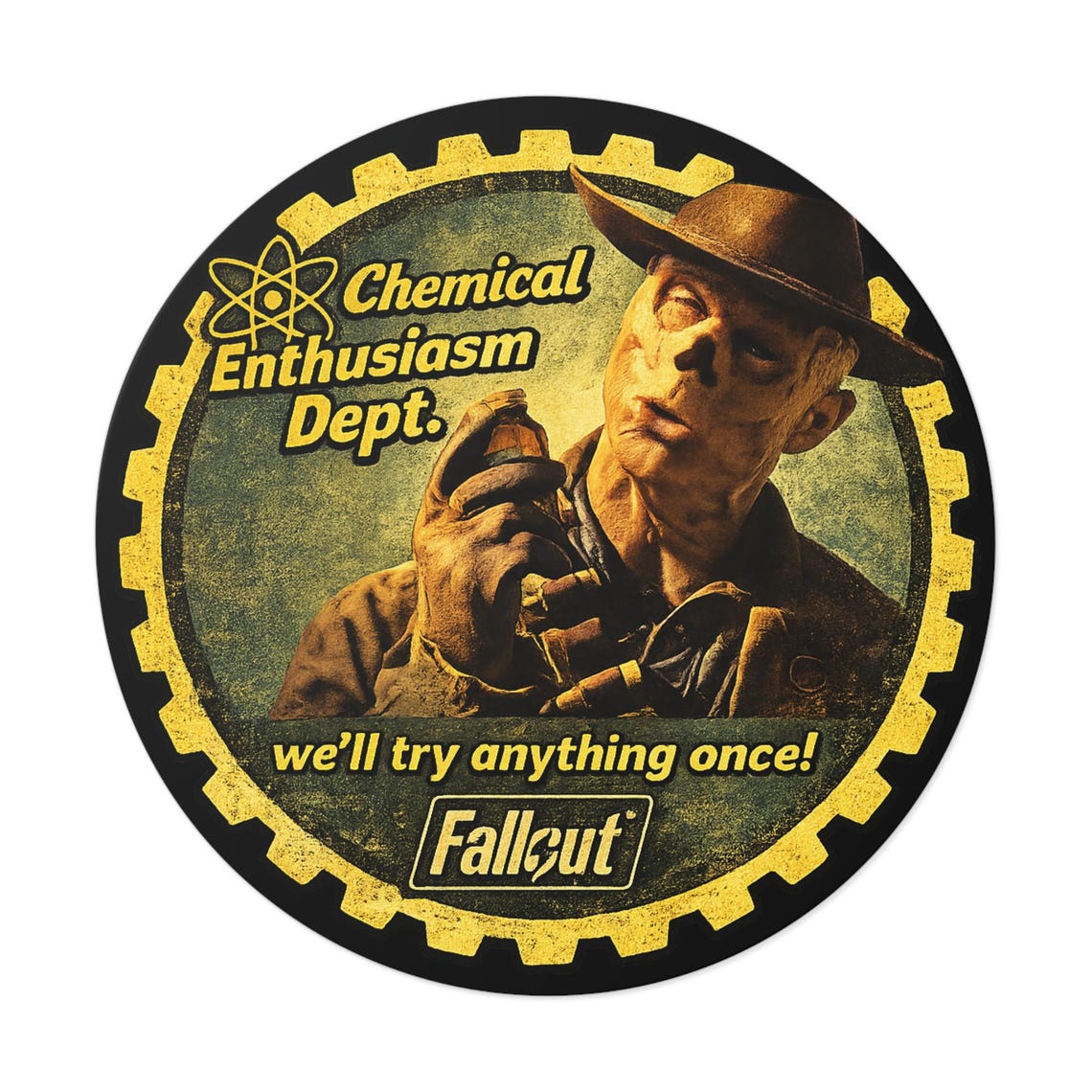 Chemical Enthusiasm Dept. Fallout Round Vinyl Sticker | Retro Vault-tec ...