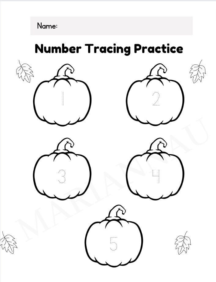 Fall Number Tracing Practice Worksheet - Etsy