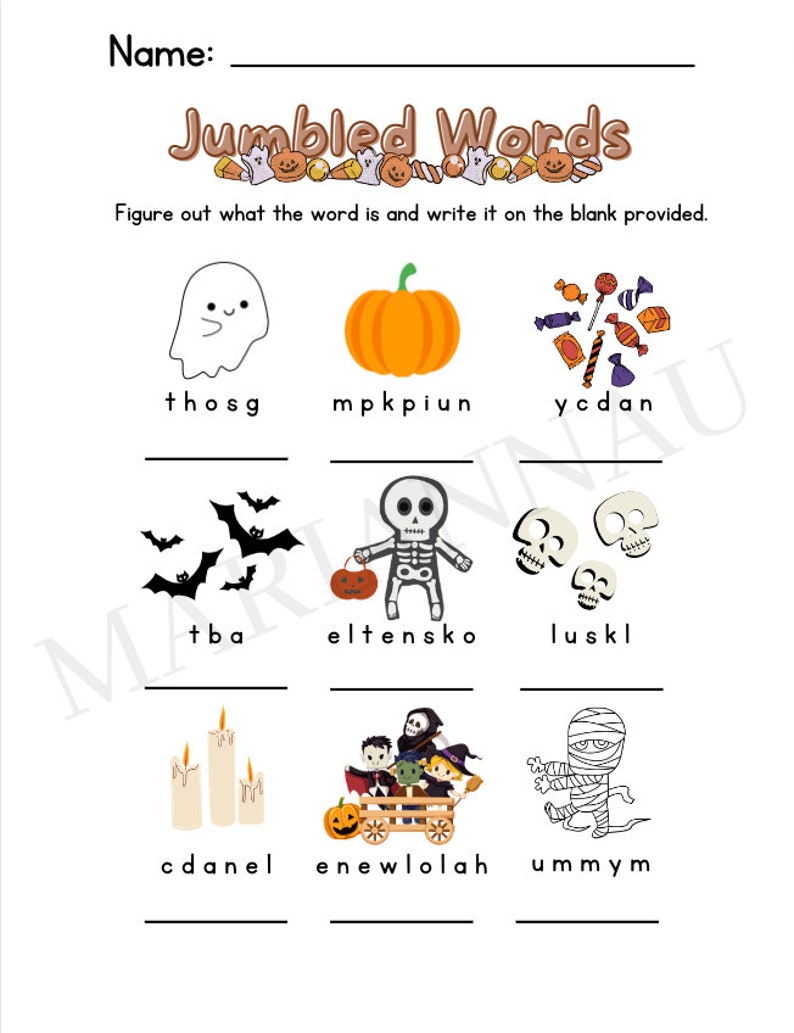 Halloween Jumbled Words Worksheet - Etsy