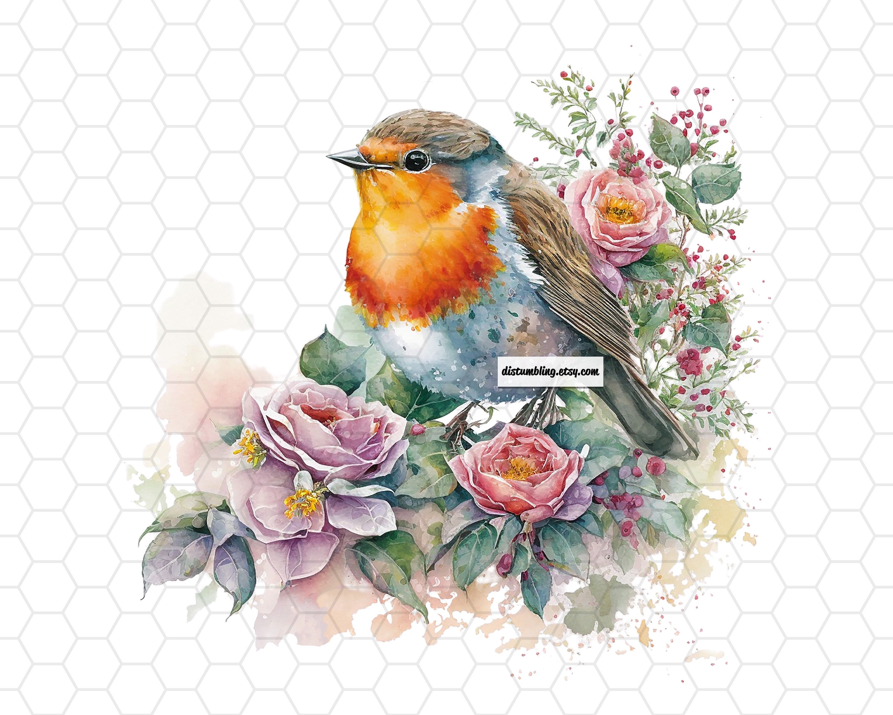 Floral Robin Bird Sublimation PNG Pastel Spring Flowers and - Etsy