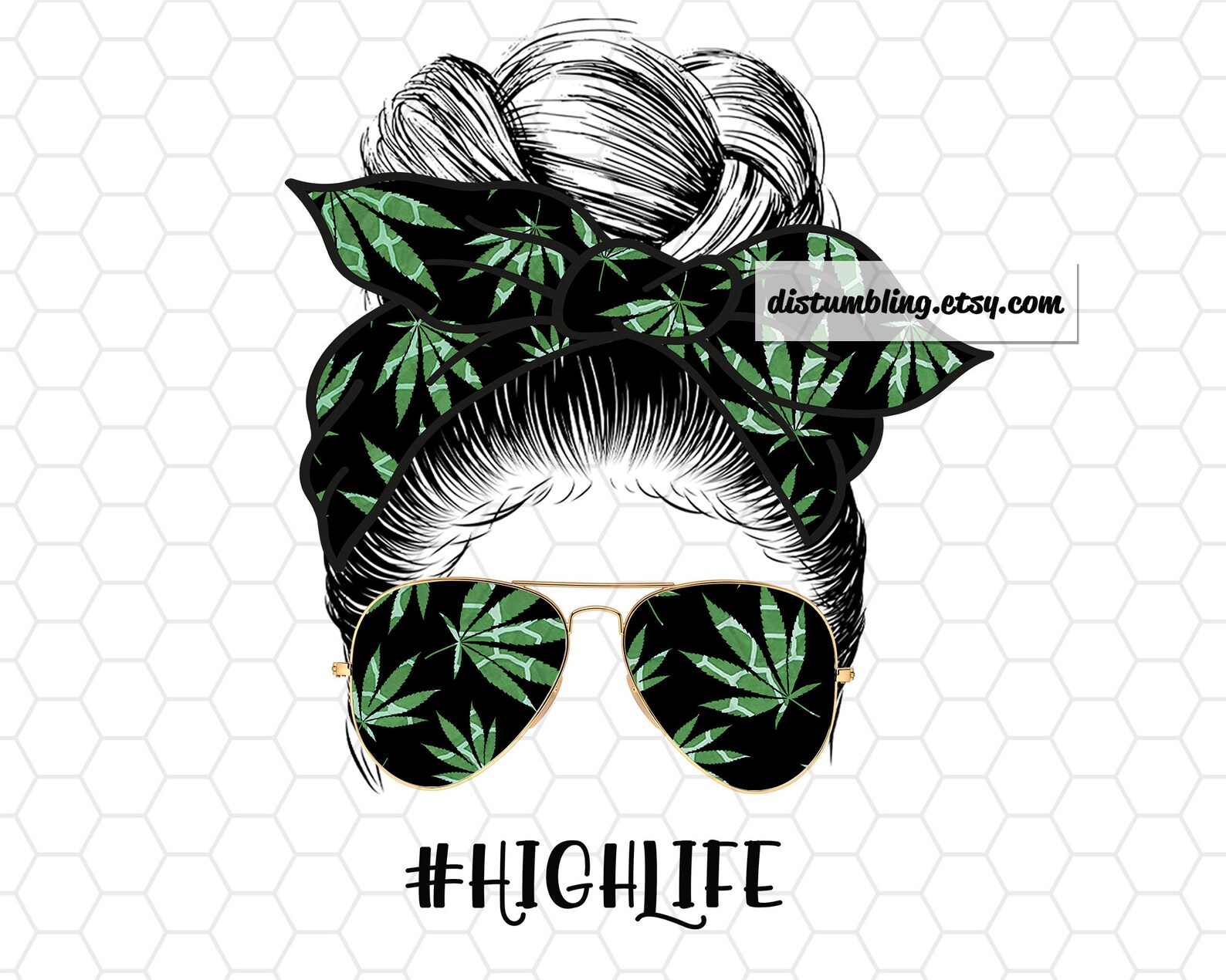 High Life Cannabis Design. Green Weed Marijuana Messy Bun Dope - Etsy