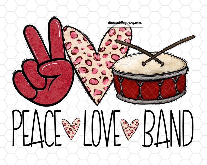 Peace Love Band Sublimation Designs School Marching Band Drums - Etsy