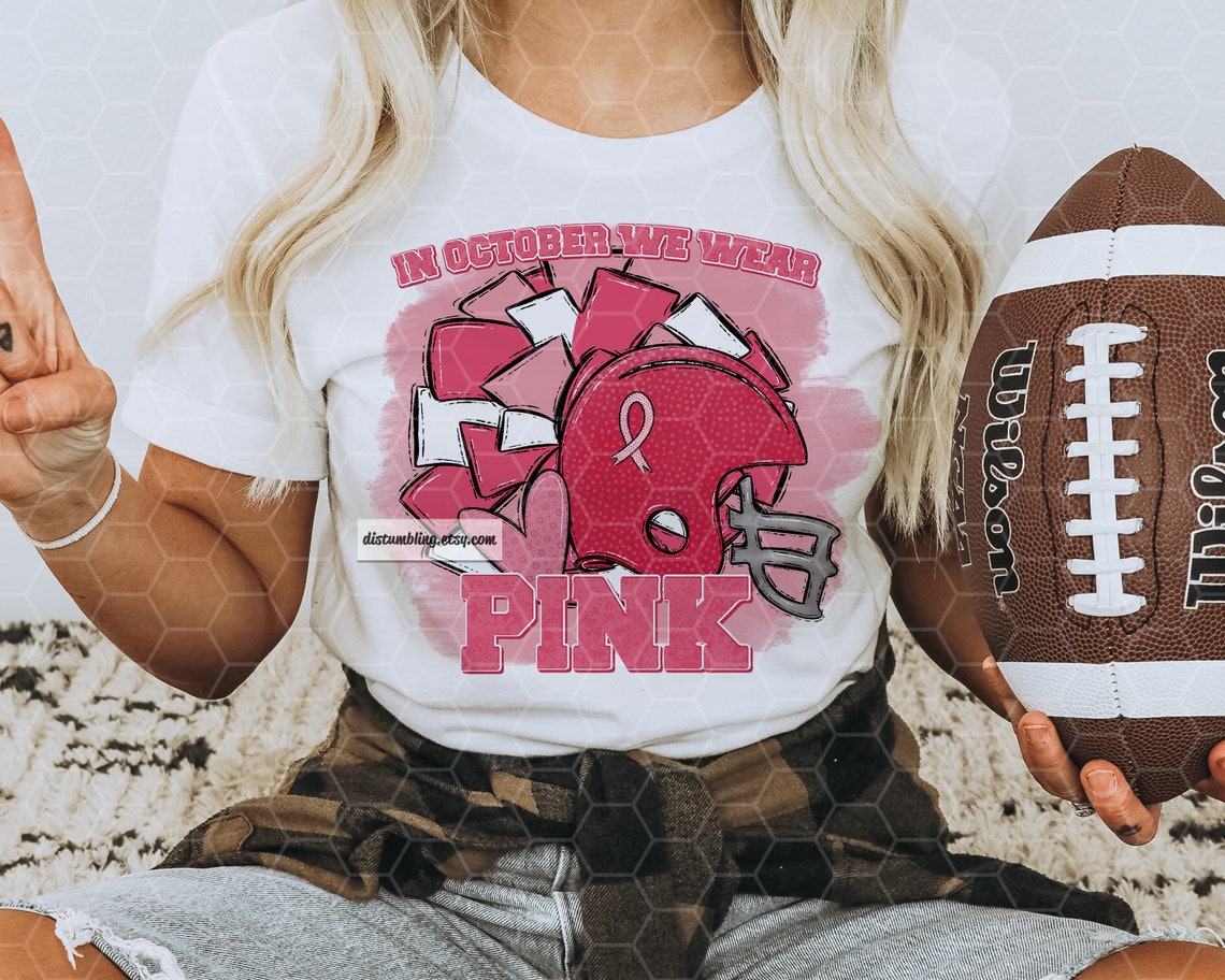 In October We Wear Pink Cheer Football Breast Cancer Awareness - Etsy