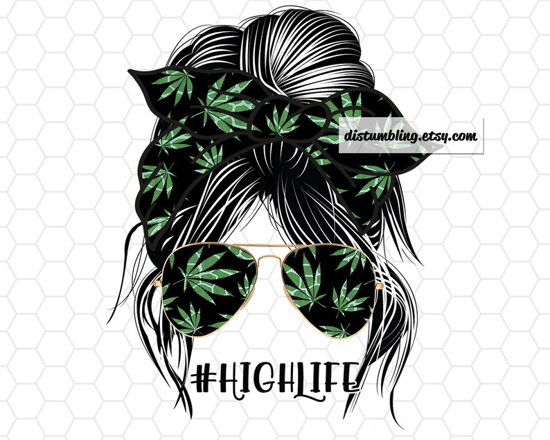 High Life Cannabis Design. Green Weed Marijuana Messy Bun Dope | Etsy