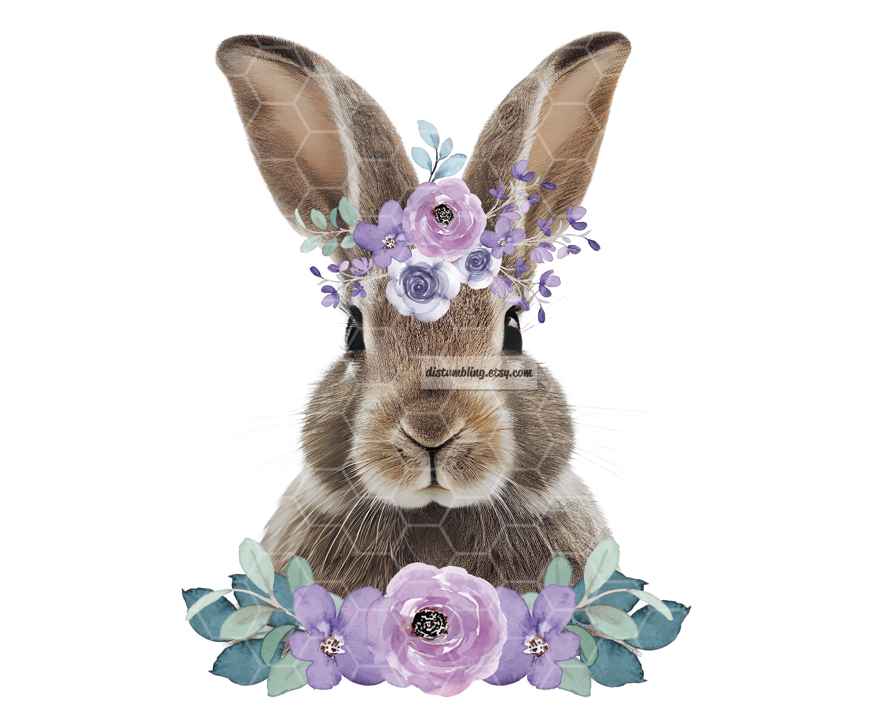 Purple Floral Easter Bunny Sublimation PNG Rabbit Portrait - Etsy