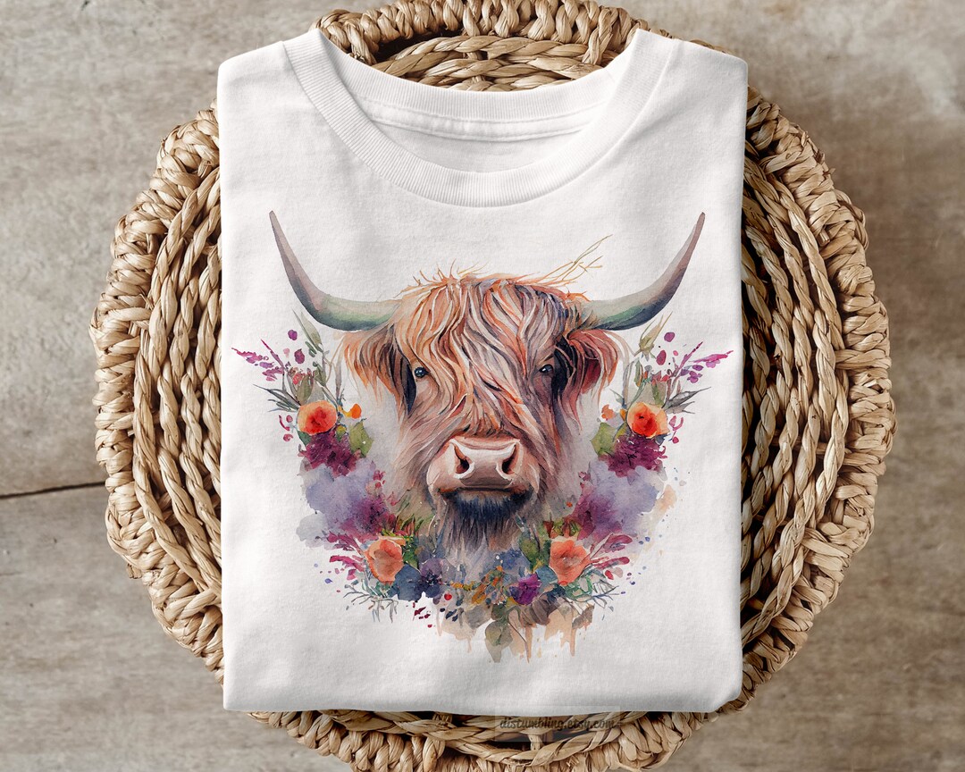 Highland Cow Sublimation Country Western Floral Sublimation Watercolor ...
