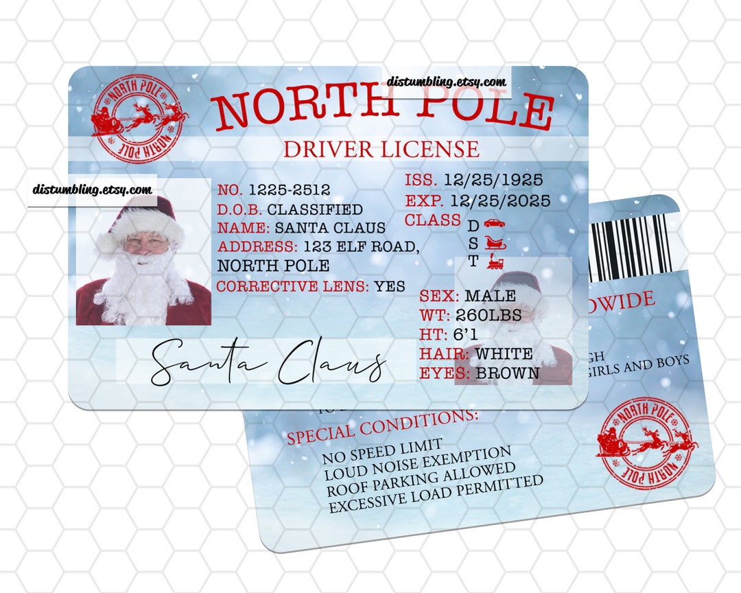 Santa Drivers License Sublimation Design Santa License Digital Download ...