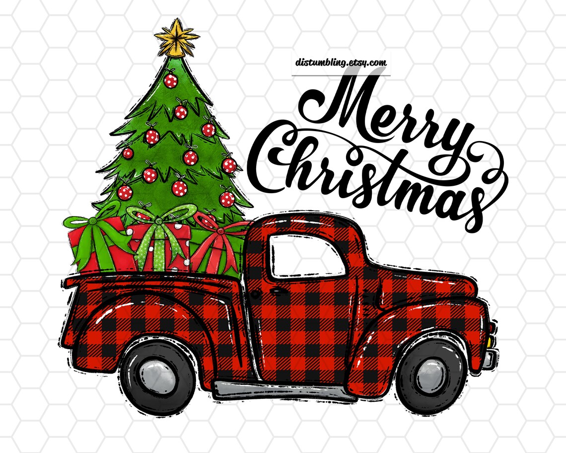 Christmas Truck Sublimation Designs Christmas Red Plaid - Etsy