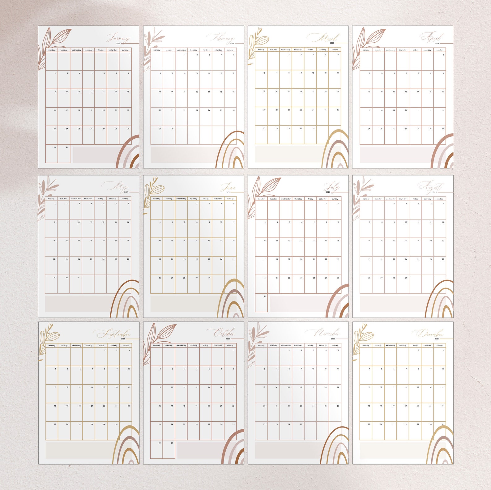 Calendar 2023 Printable Digital Boho Calendar Pastel Boho - Etsy