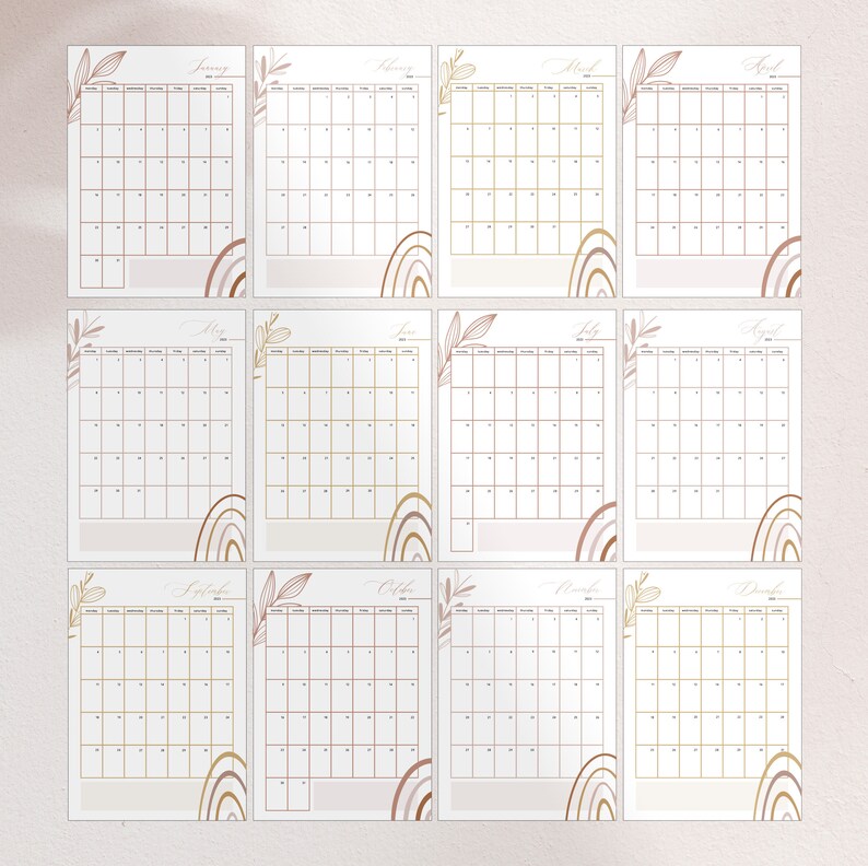 Calendar 2023 Printable Digital Boho Calendar Pastel Boho Calendar Pdf ...