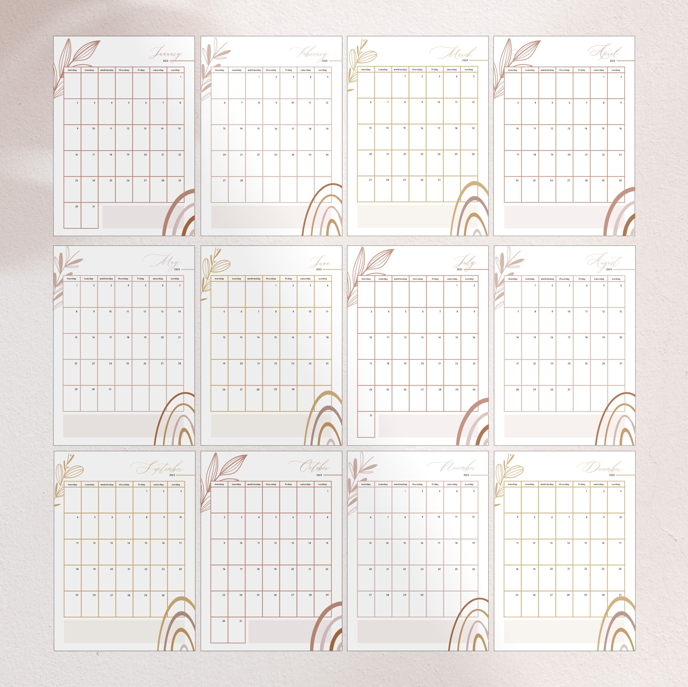 Calendar 2023 Printable Digital Boho Calendar Pastel Boho Calendar Pdf ...