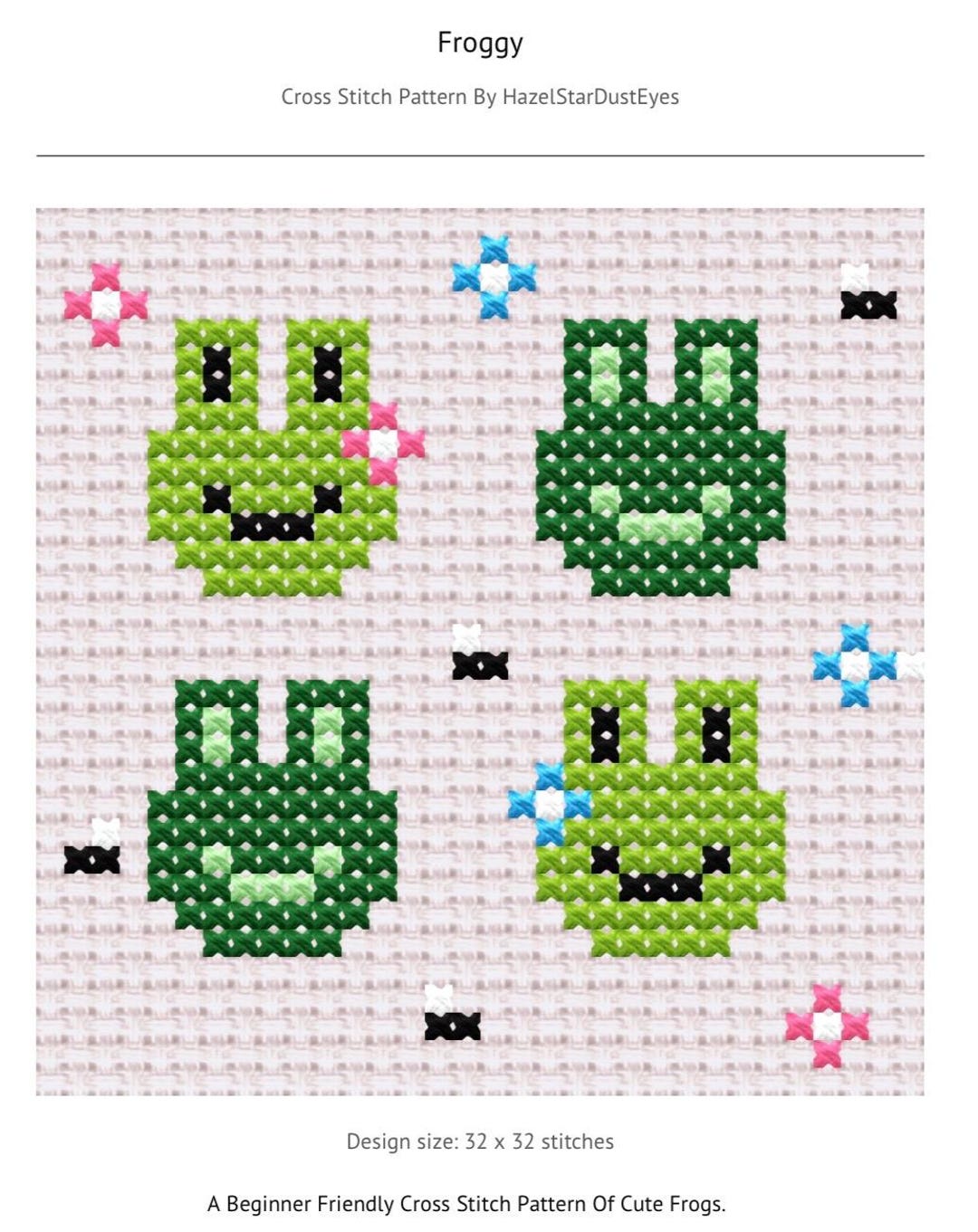 Cute Frog Cross Stitch Pattern | Mini Cross Stitch Pattern | Beginner ...