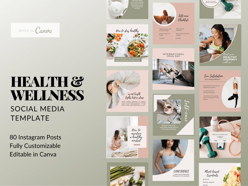80 Health and Wellness Instagram Template Social Media Posts - Etsy