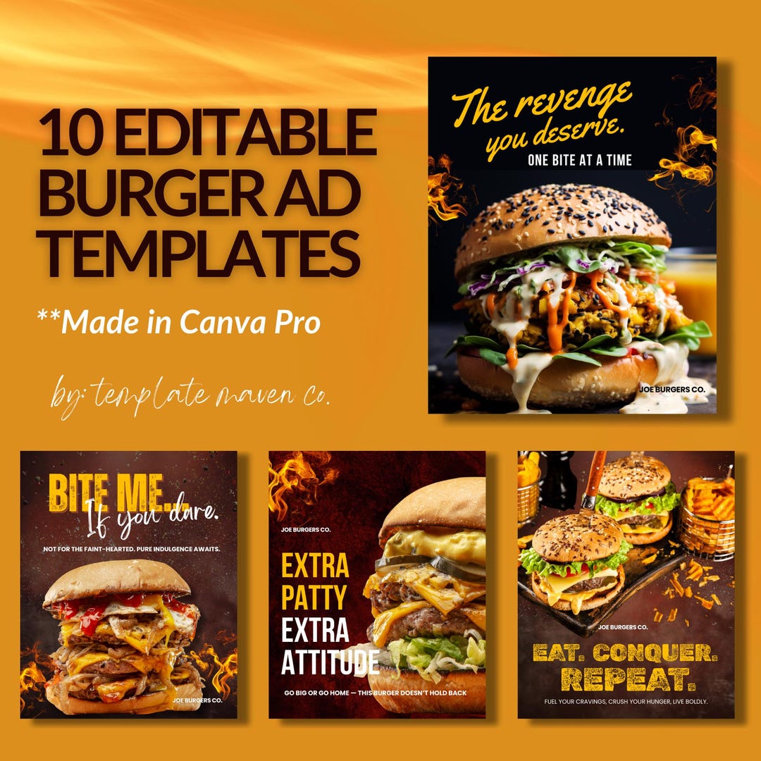 Bold Burger Ad Templates for Canva | Instagram, Facebook & Stories ...
