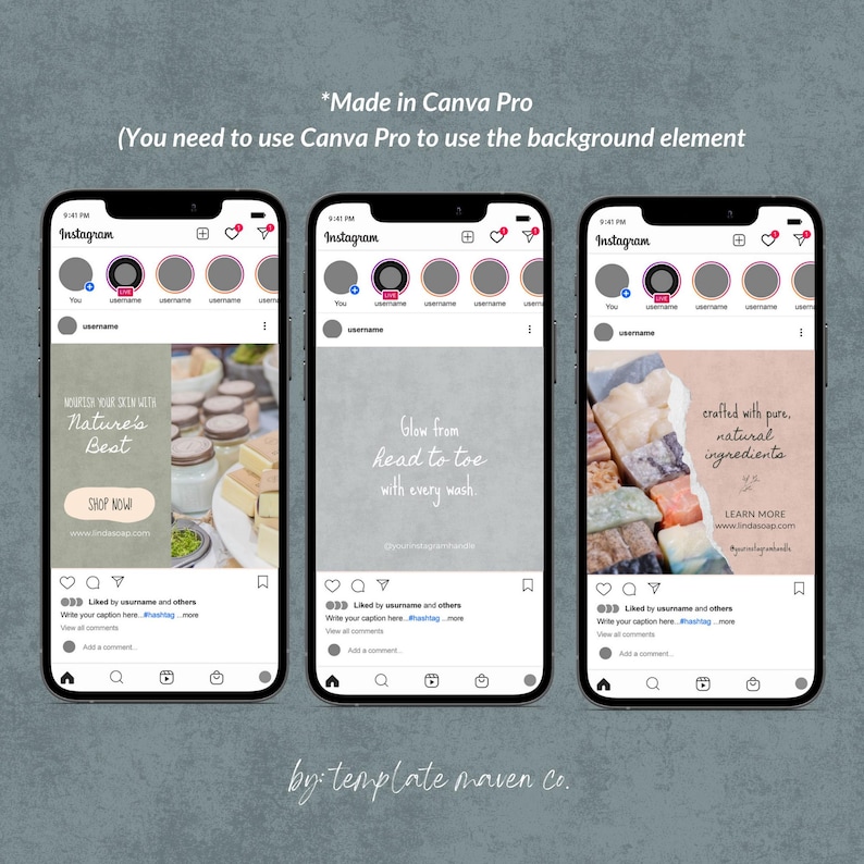Handcrafted Soap Bar Instagram Templates Bundle, Handmade Soap Business ...