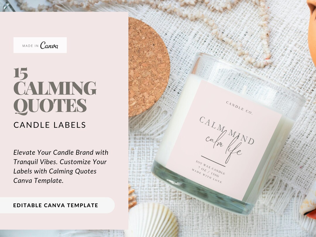 Editable Candle Label, Calming Quotes Candle Label, Modern Candle Label ...