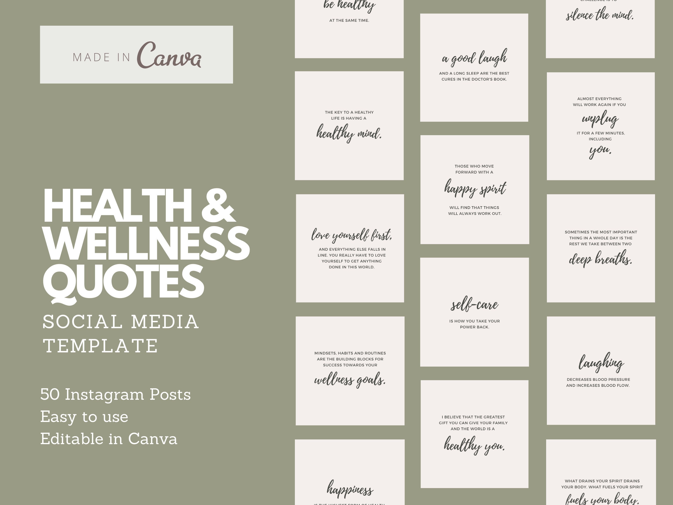 50 Health and Wellness Quotes Instagram Template Yoga Quotes Wellness ...