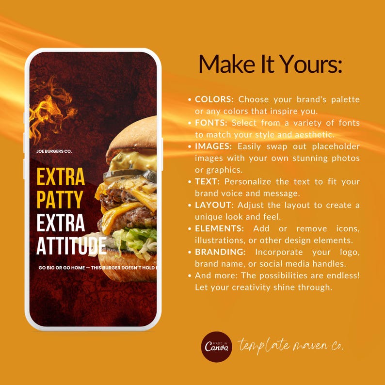 Bold Burger Ad Templates for Canva | Instagram, Facebook & Stories ...