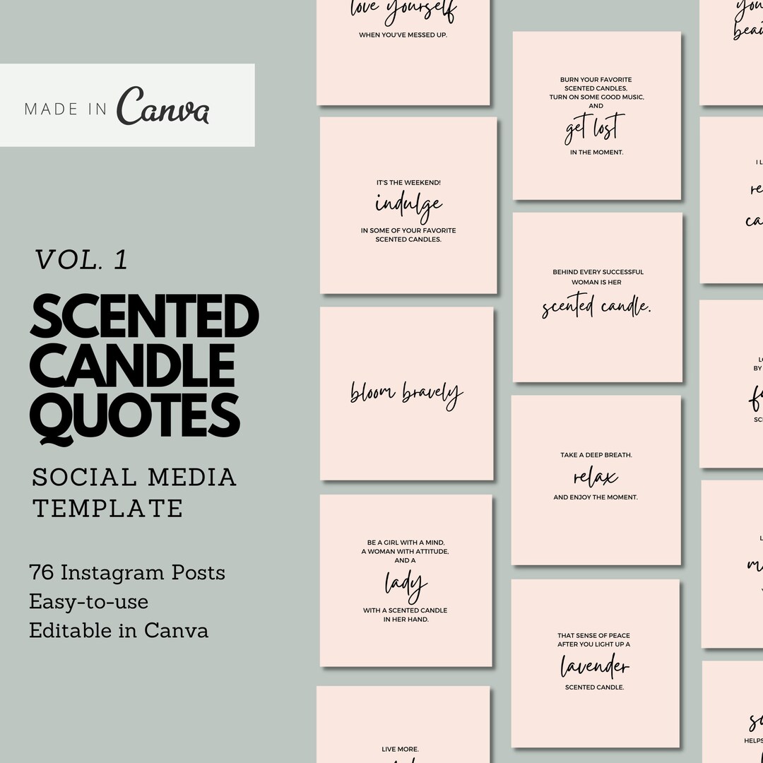 Scented Candle Quotes: Instagram Templates for Canva (76 Posts) - Etsy