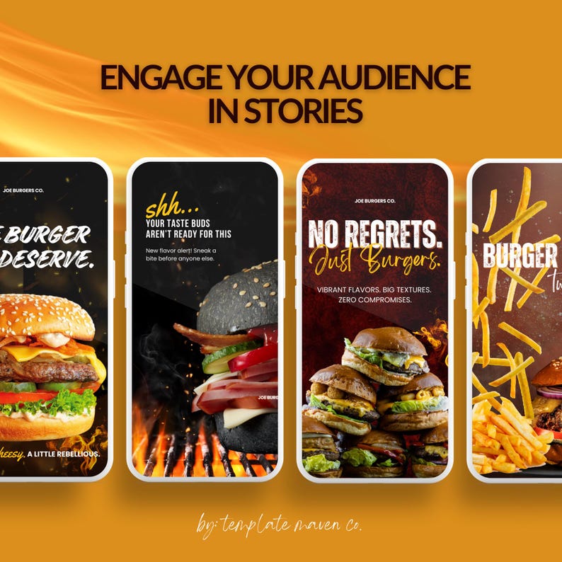 Bold Burger Ad Templates for Canva | Instagram, Facebook & Stories ...