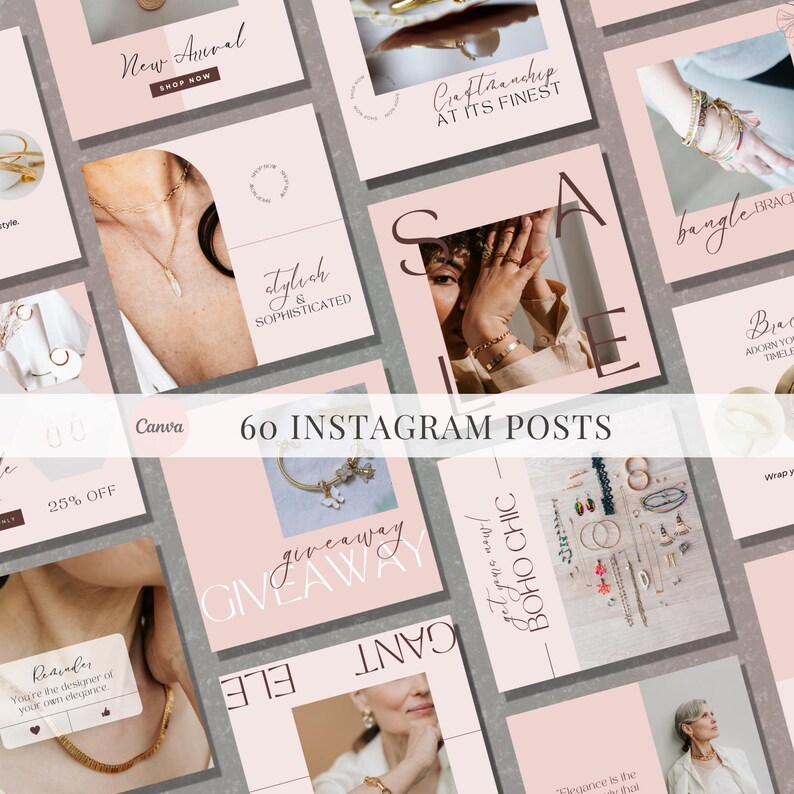 Jewelry Instagram Template Bundle: Canva Marketing (100+ Posts ...