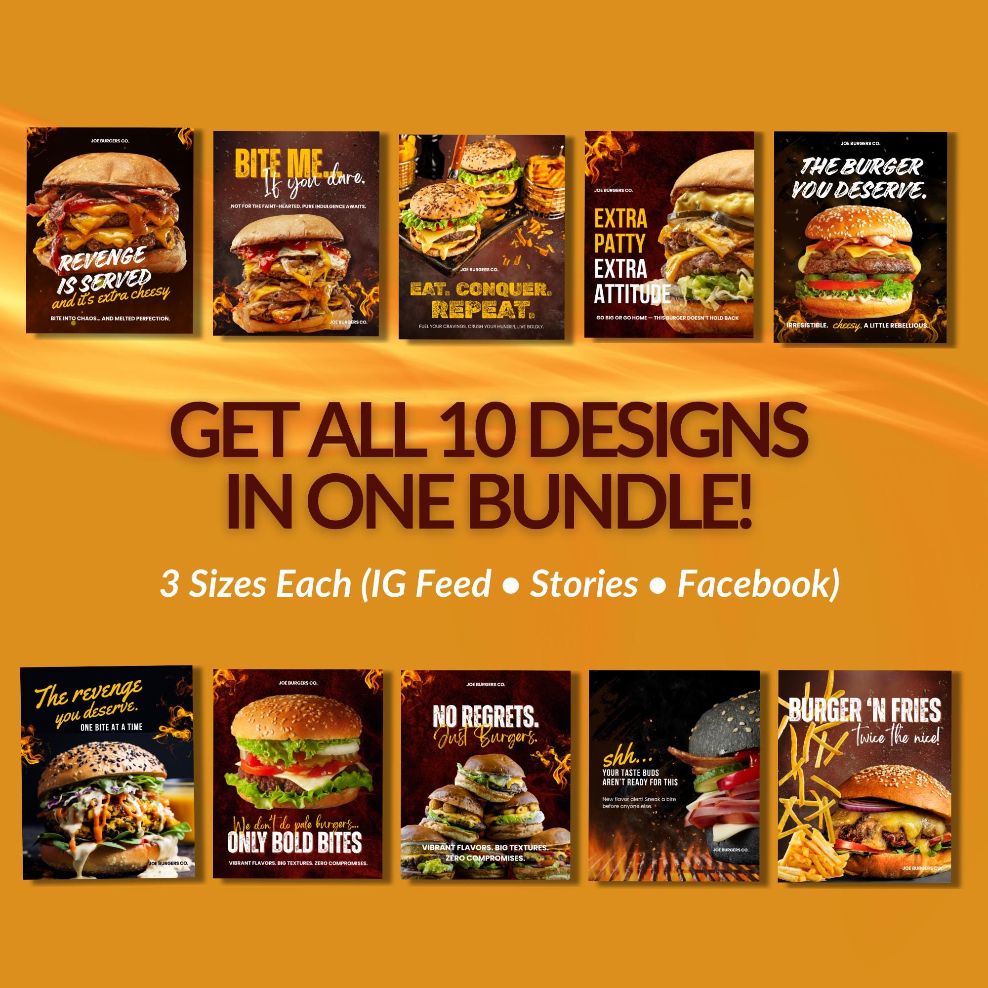 Bold Burger Ad Templates for Canva | Instagram, Facebook & Stories ...