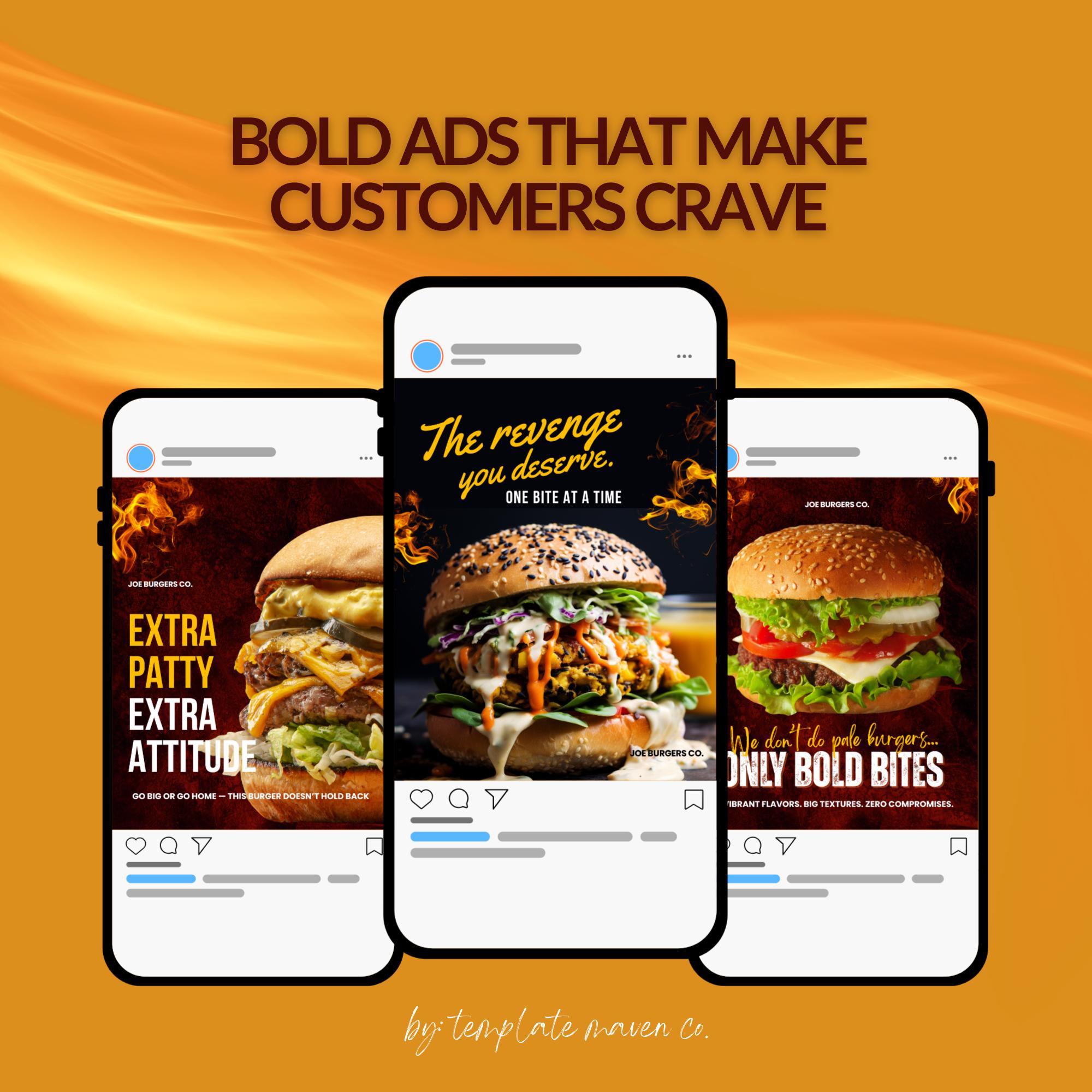 Bold Burger Ad Templates for Canva | Instagram, Facebook & Stories ...