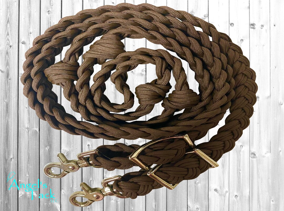 Brown 8ft 9 Strand Adjustable Braided Knotted Paracord Barrel Reins ...