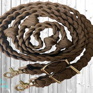 Brown 8ft 9 Strand Adjustable Braided Knotted Paracord Barrel Reins ...