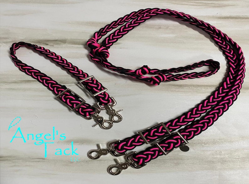 Hot Pink Outlined Hot Pink and Black 8ft 9 Strand Adjustable Braided ...
