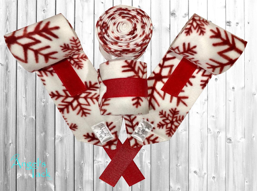 Red and White Snowflake Christmas Fleece Polo Wraps Horse Size Set of ...